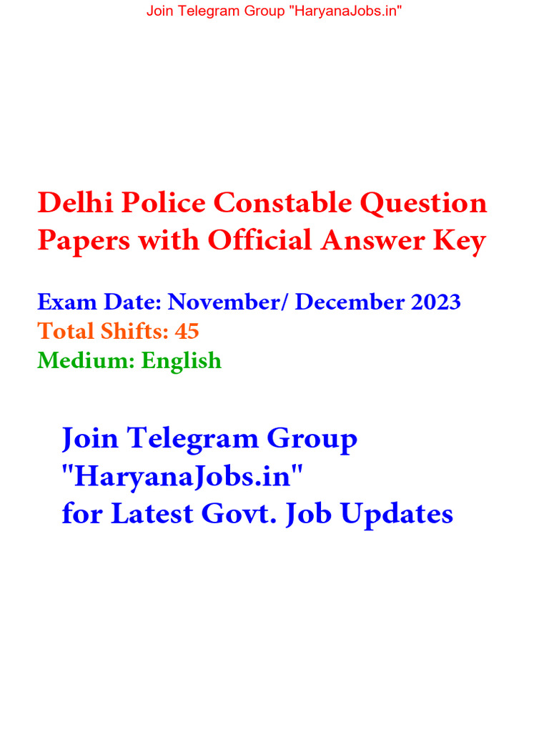 Delhi Police Constable Question Paper With Answer Key December 2023 ...
