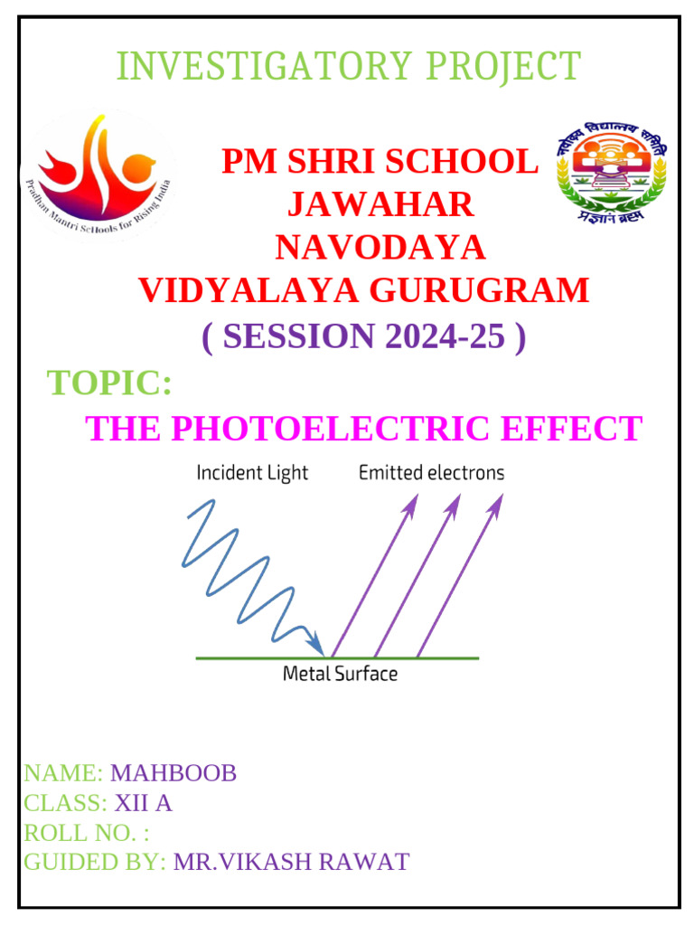The Photoelectric Effect Physics Class XII by NIFRAS AHAMED M | PDF | Photoelectric Effect ...