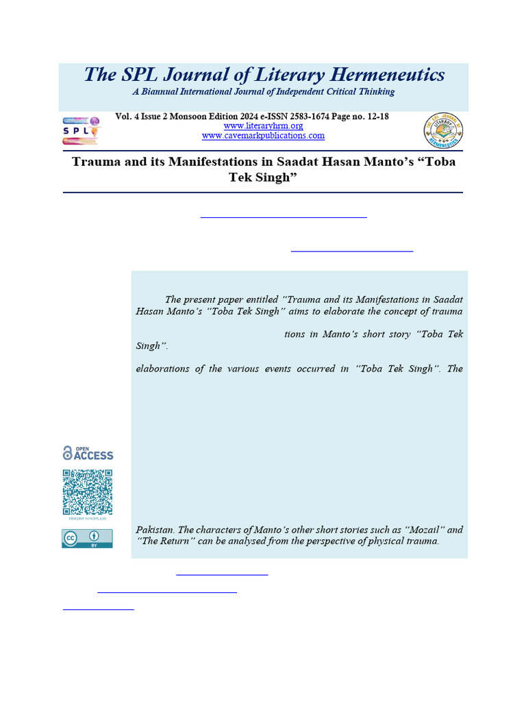 The SPL Journal of Literary Hermeneutics: Trauma and Its Manifestations ...