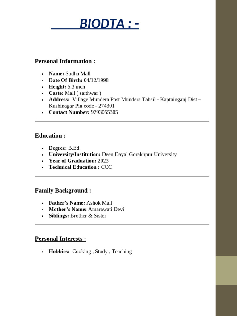 Personal Bio Of Sudha Mall Pdf