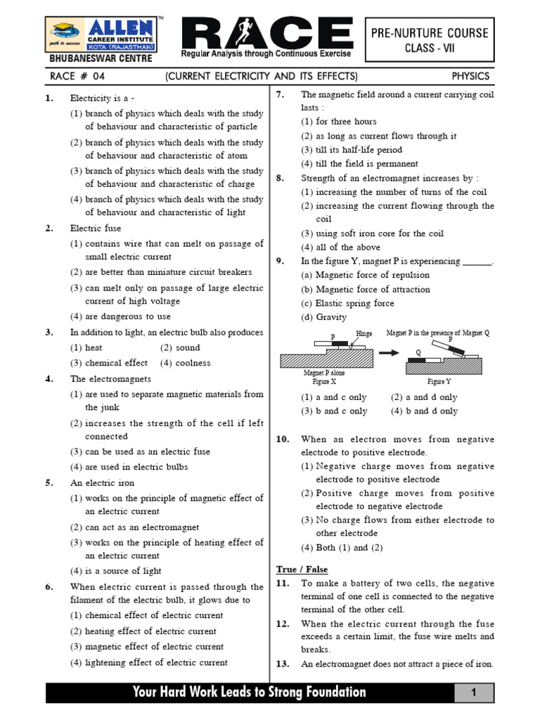 Race - 04 (Current Electricity and Its Effects) | PDF | Electric ...