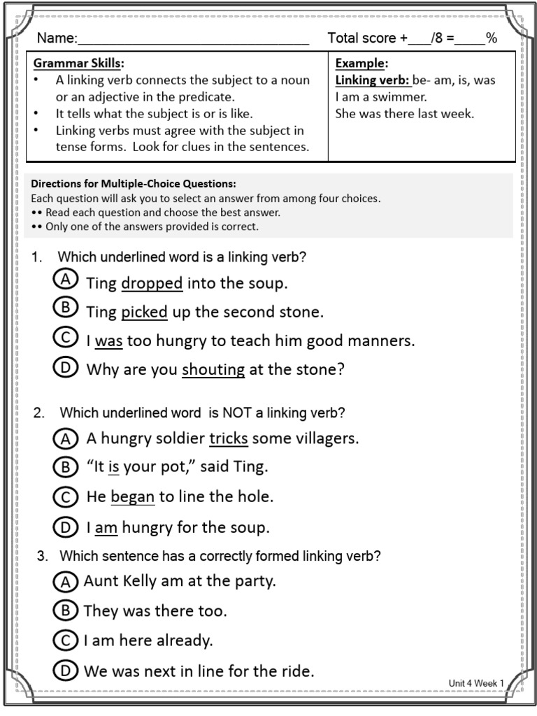 unit 4 week 1-PDF | PDF | Verb | Subject (Grammar)