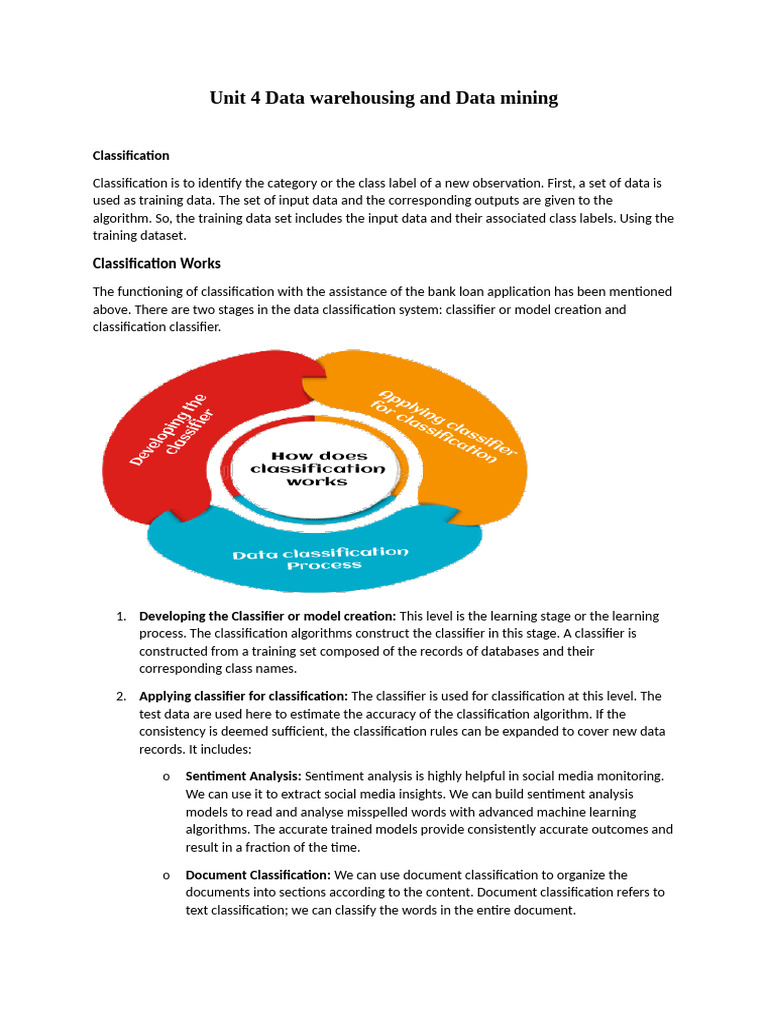 Unit 4 Data warehousing and Data mining | PDF | Cluster Analysis | Statistical Classification