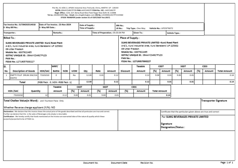 Print Stock Transfer Invoice (3) (1) | PDF | Payments | Taxes