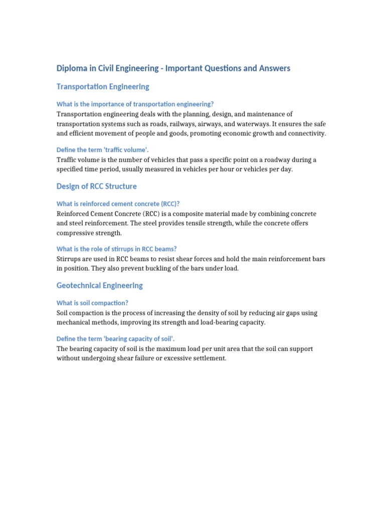 Key Civil Engineering Q&A Guide | PDF