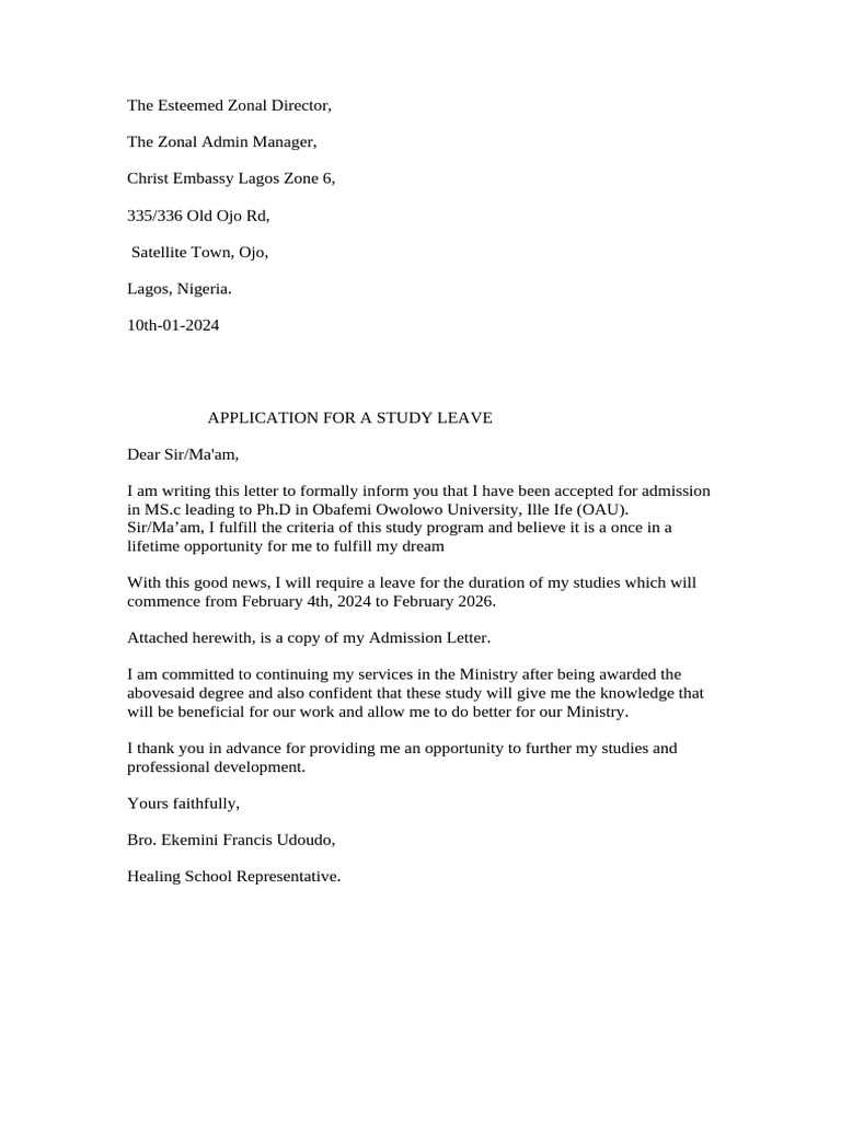 .Application for Study leave_1704909054000 | PDF