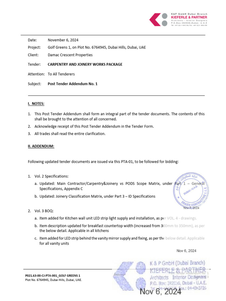 P021.63-00-CJ-PTA-001 - CJ Post Tender Addendum 01 | PDF