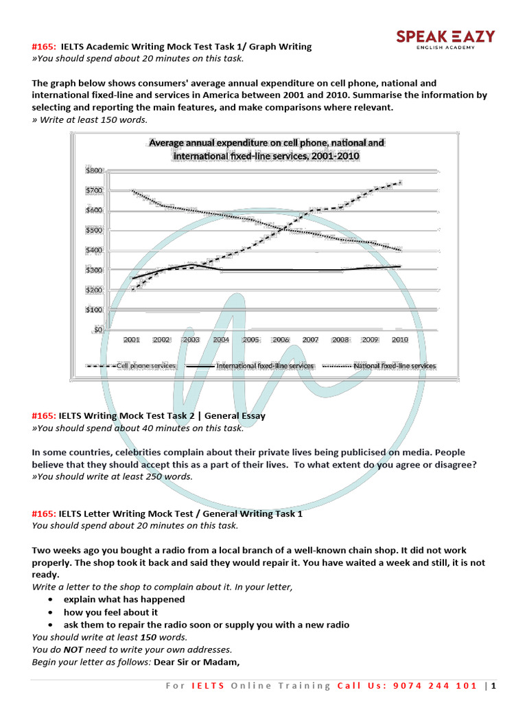 #165 IELTS Writing Mock Test With Model Answers | PDF | Landline | Privacy