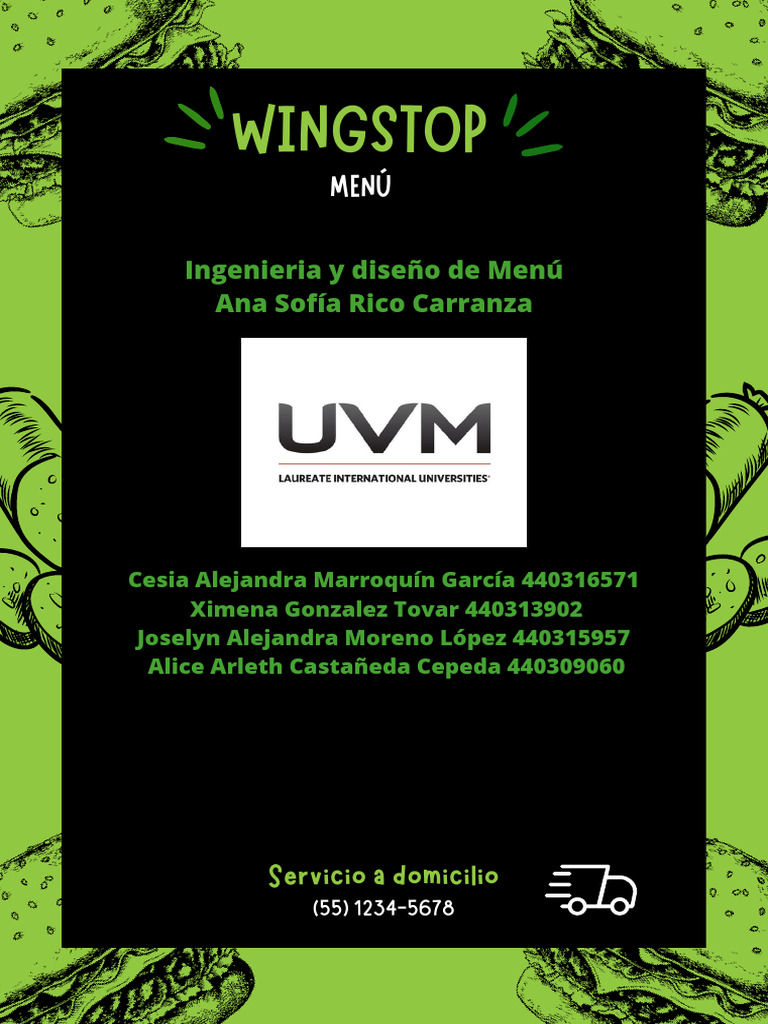 Menú y Diseño de Wingstop | PDF | ensalada | Hamburguesas