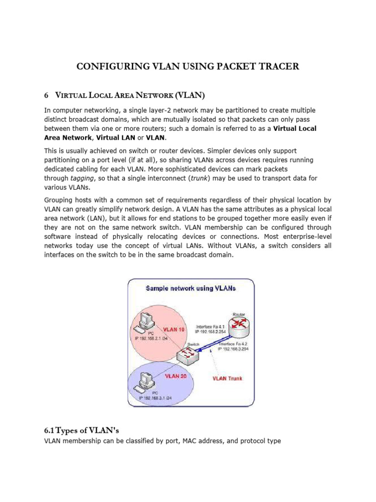 CONFIGURING VLAN USING PACKET TRACER | PDF | Computer Network | Network Switch