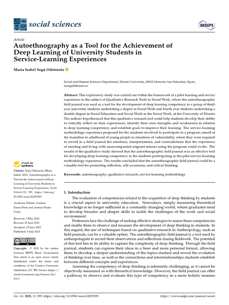 Autoethnography as a Tool for the Achievement Of | PDF | Experience | Learning