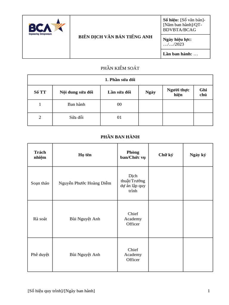 00_Draft_PDT_BCAG_Quy Trinh Bien Dich Van Ban Tieng Anh_10.16.23 | PDF