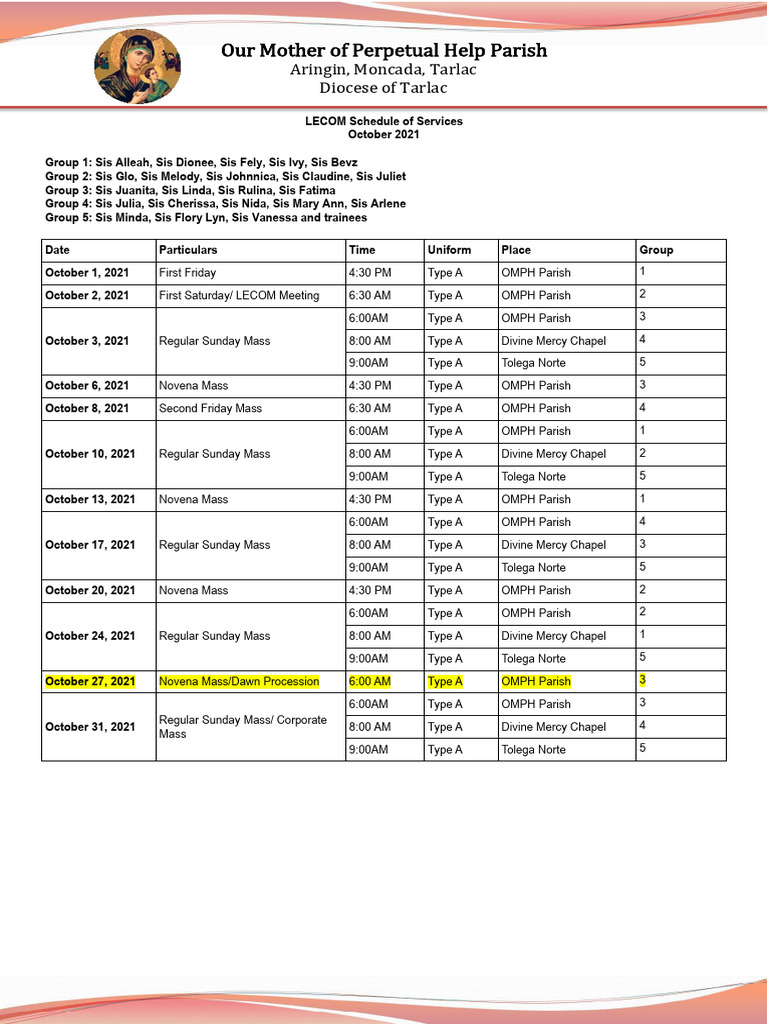 Lecom Sched October 2021 | PDF | Christian Prayer