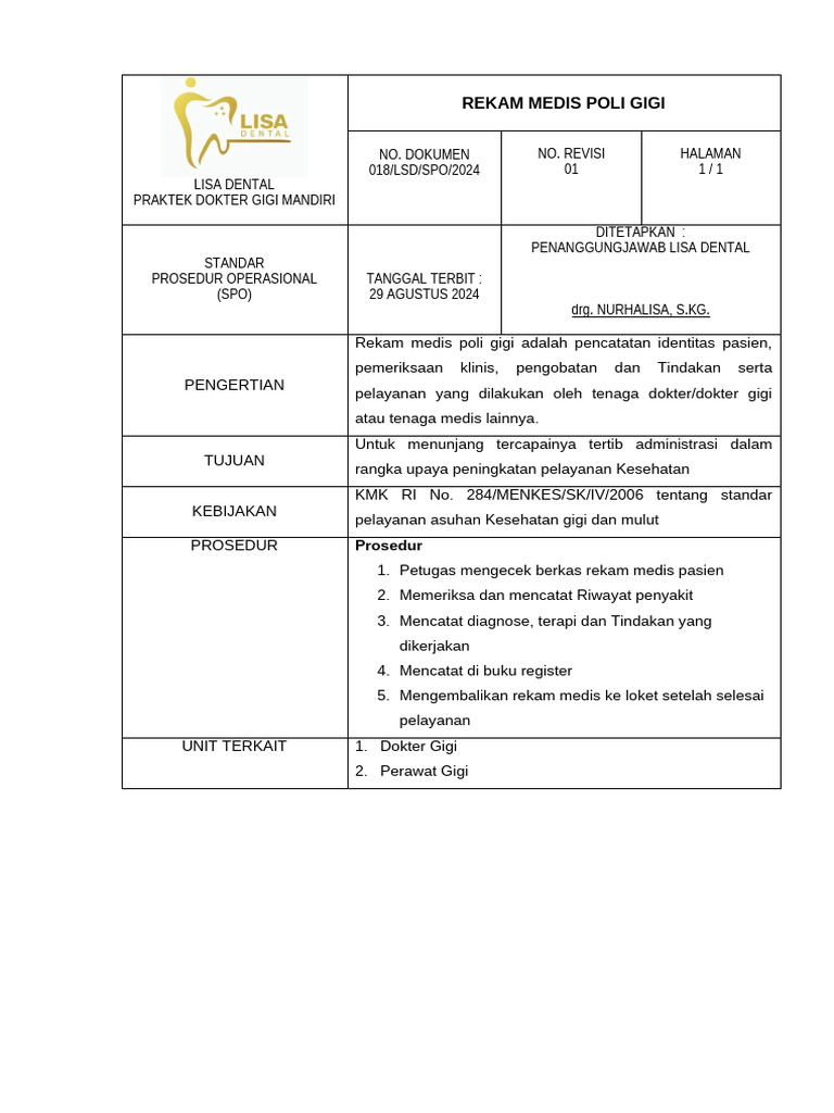 018 Rekam Medis Poli Gigi | PDF