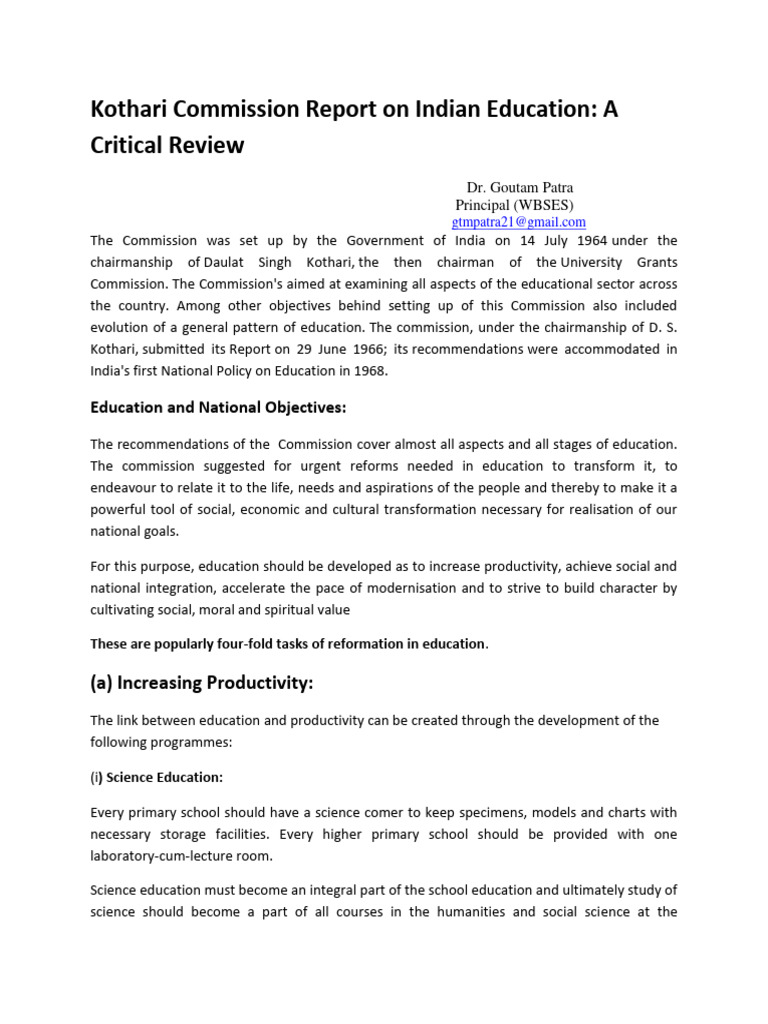 kothari commission (1) | PDF | Curriculum | Literacy