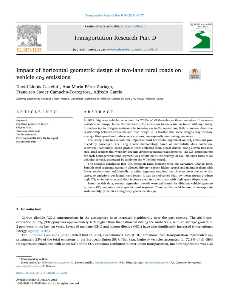 Impact of horizontal geometric design of two-lane rural roads on vehicle co2 emissions | PDF ...