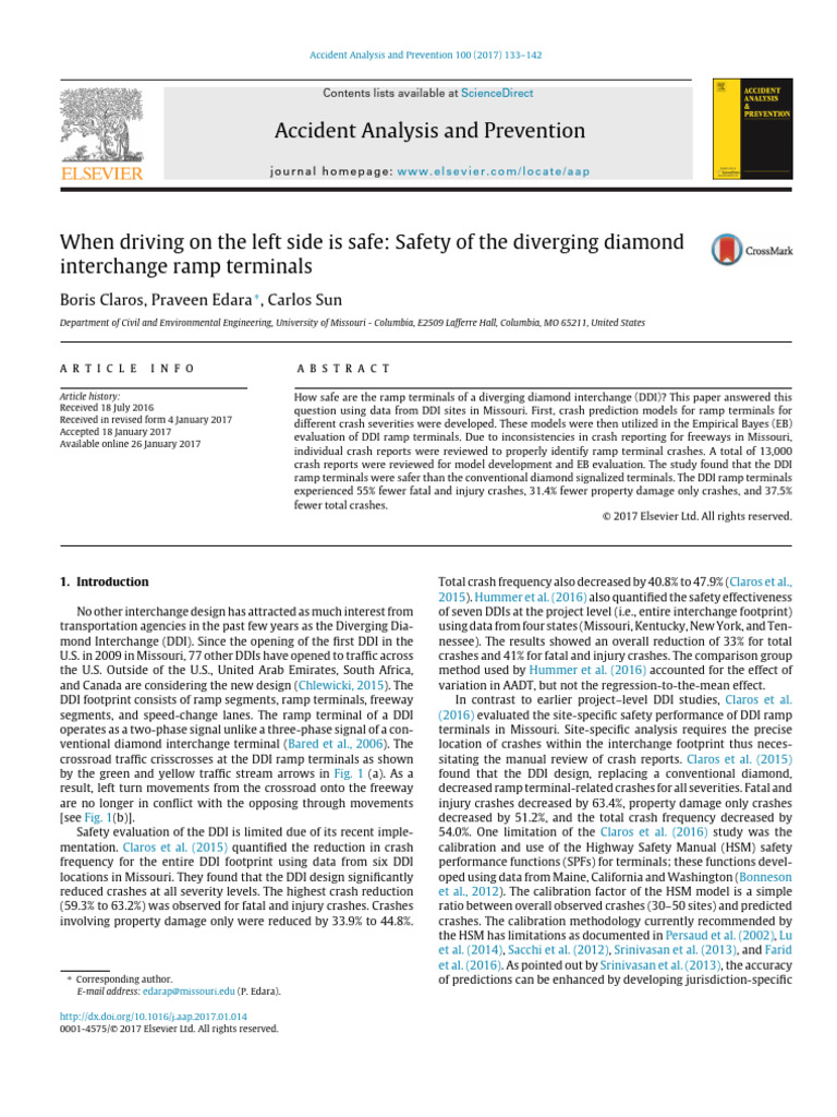 When Driving On The Left Side Is Safe: Safety of The Diverging Diamondinterchange Ramp Terminals ...