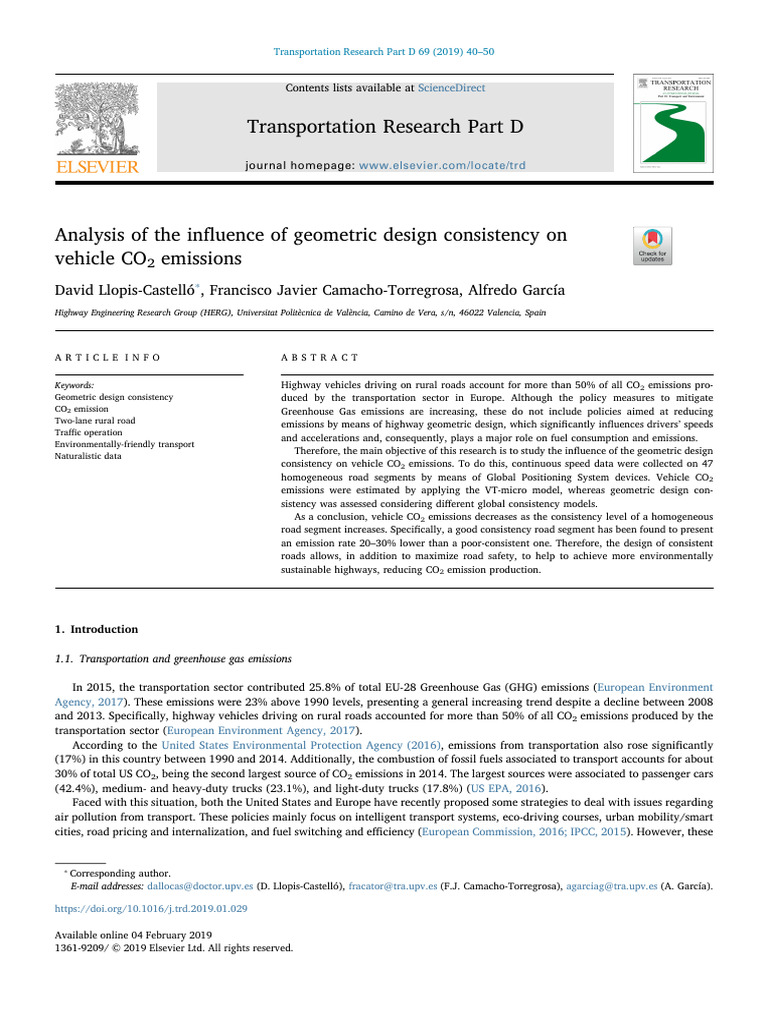 Analysis of the influence of geometric design consistency on vehicle CO2 emissions | PDF | Fuel ...