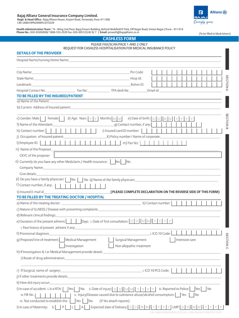 Bajaj Health Preauth Form | PDF | Hospital | Insurance