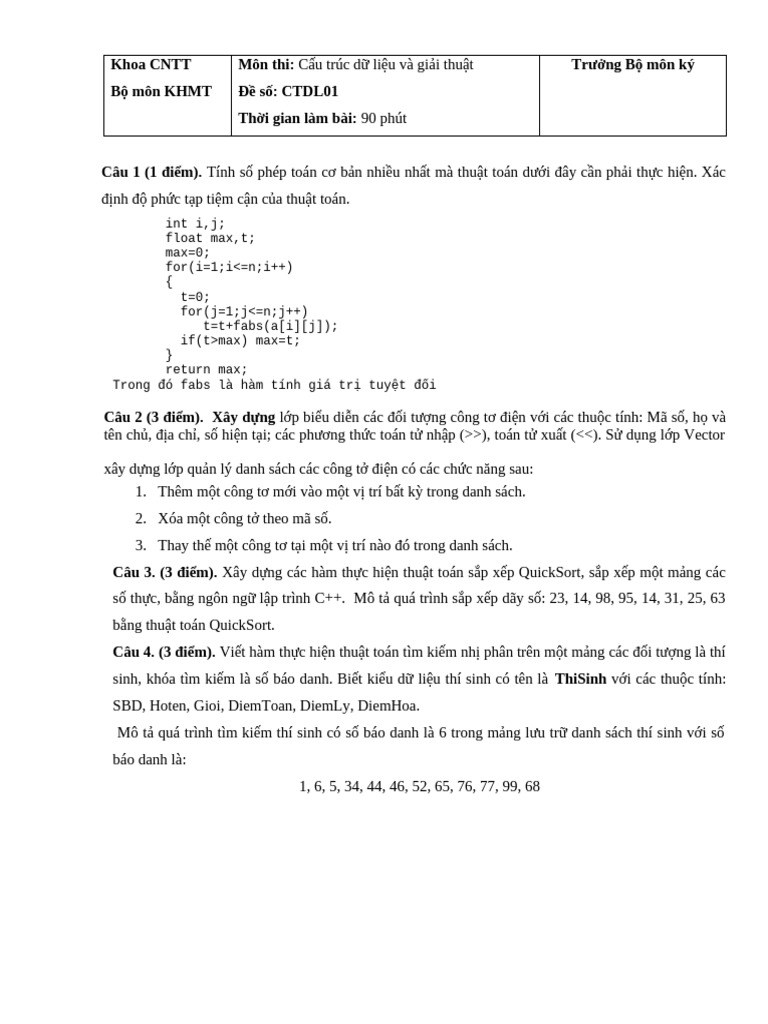 De Thi CTDLGT k13 Lan 1 | PDF