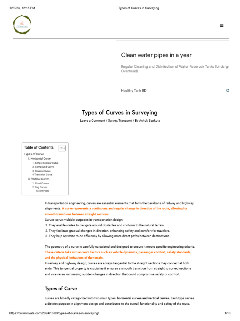 Types of Curves in Surveying | PDF | Tangent