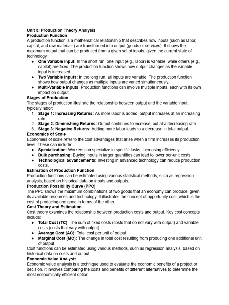 Unit - 3 - Production Theory Analysis - Production F.. | PDF | Production Function | Factors Of ...