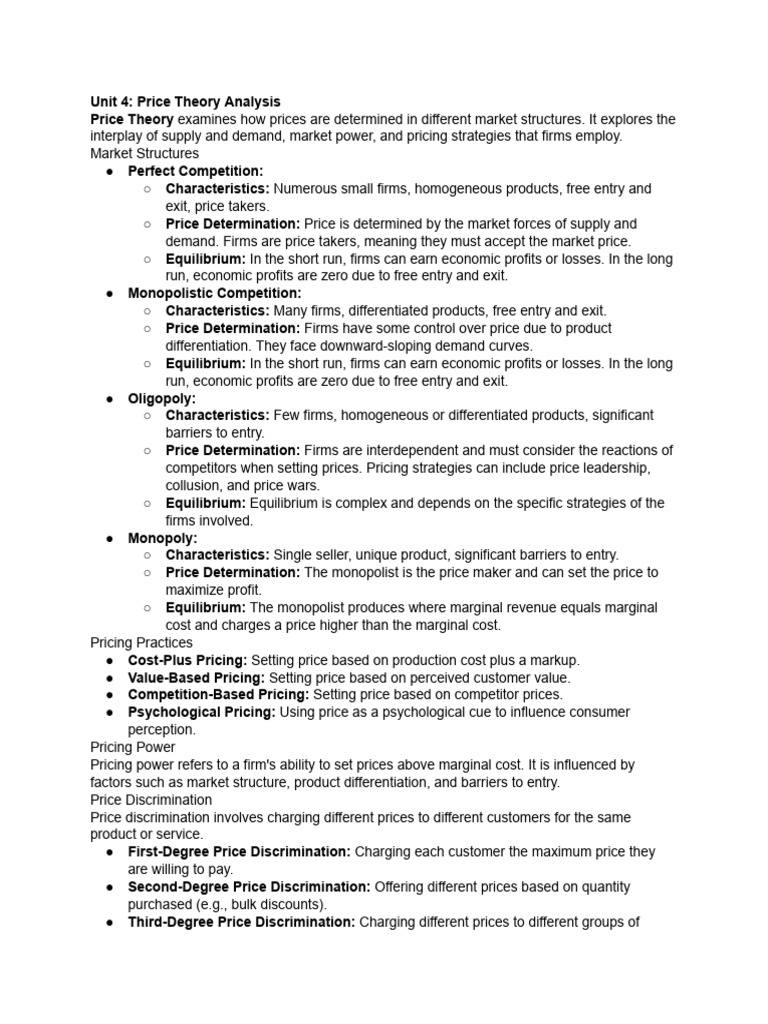 Unit - 4 - Price Theory Analysis - Price Determinatio.. | PDF | Profit ...