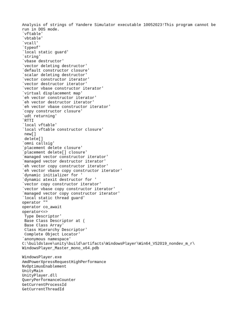 Yandere Simulator Strings Analysis of Executable | PDF | Constructor (Object Oriented ...