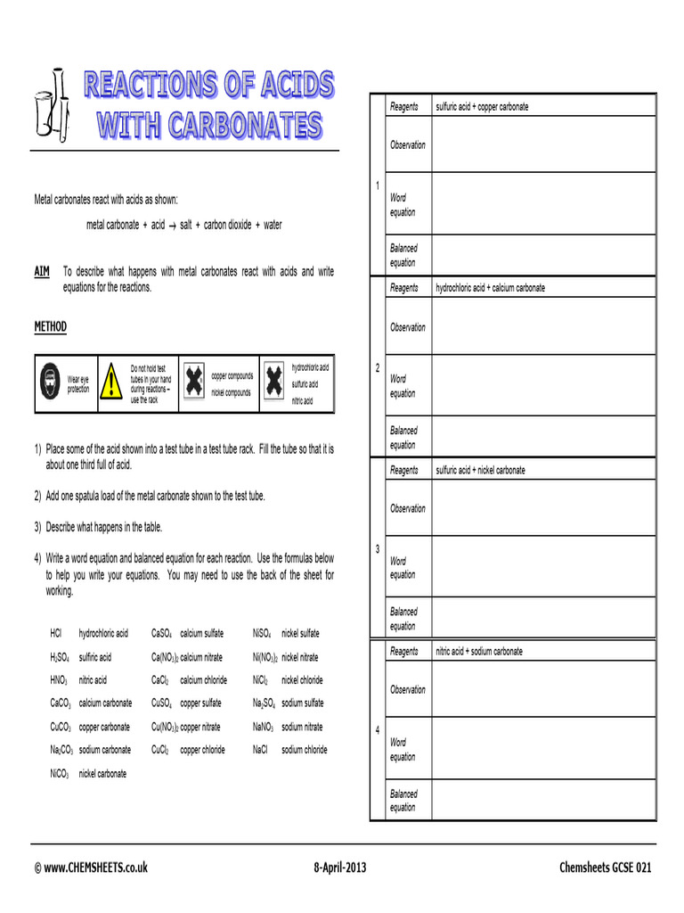 GCSE 021 Reactions of Acids With Carbonates | PDF | Acid | Hydrochloric ...