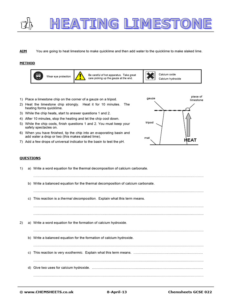 GCSE 022 Heating Limestone | PDF | Calcium | Chemical Elements