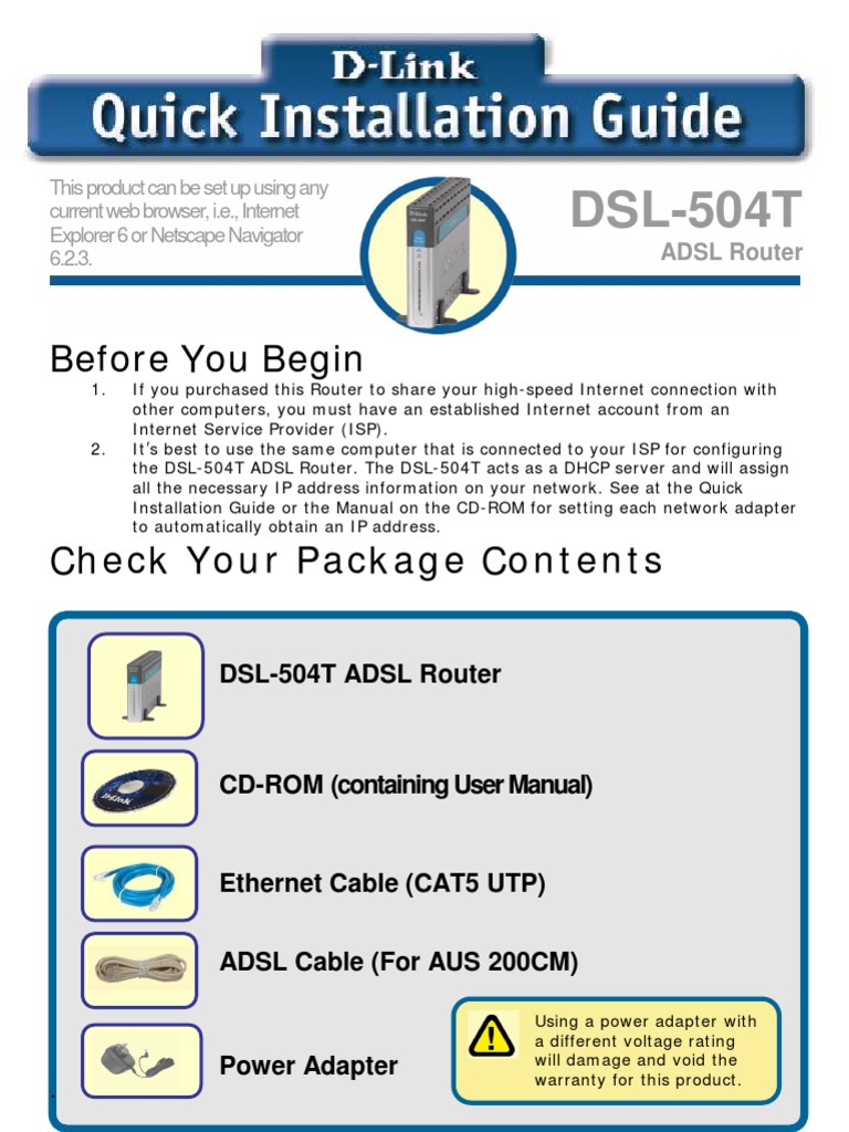 DSL-504T: Before You Begin | PDF | Router (Computing) | Computer Network