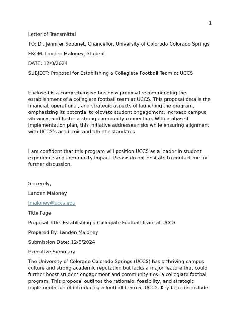 Uccs Football Proposal Final | PDF | National Collegiate Athletic ...