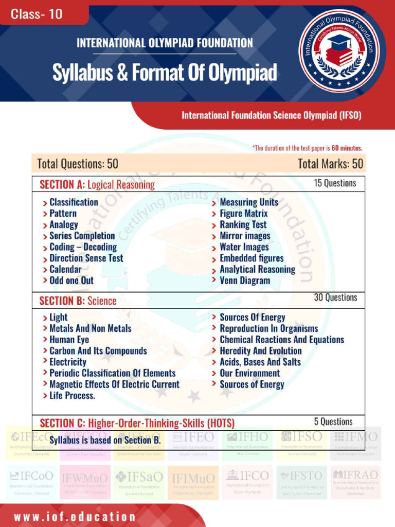 IFSO Syllabus Class 10 | PDF