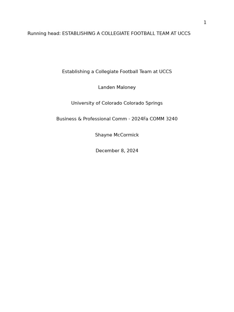 UCCS Football Proposal APA Formatted | PDF