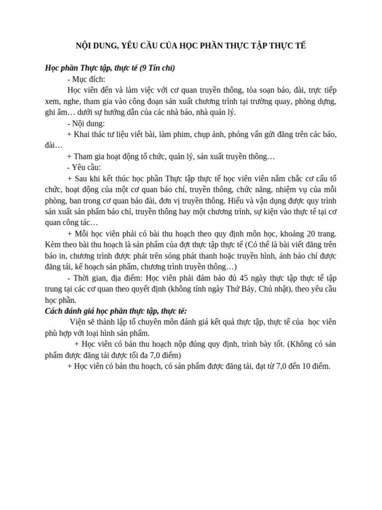 2. Yeu cau ve Hoc phan thuc tap thuc te | PDF