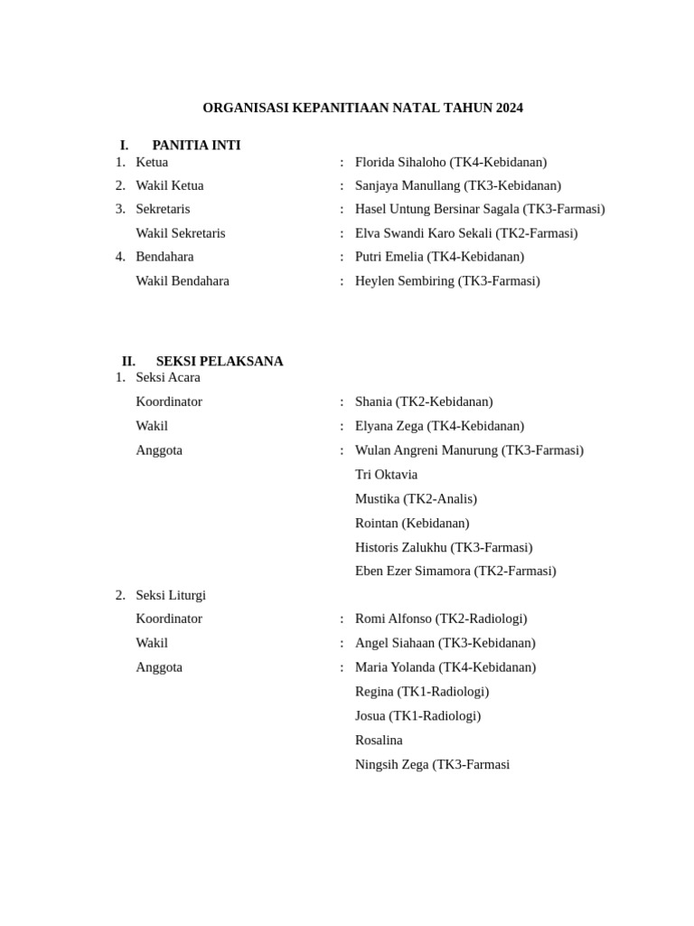 Organisasi Kepanitiaan Natal 2024 | PDF