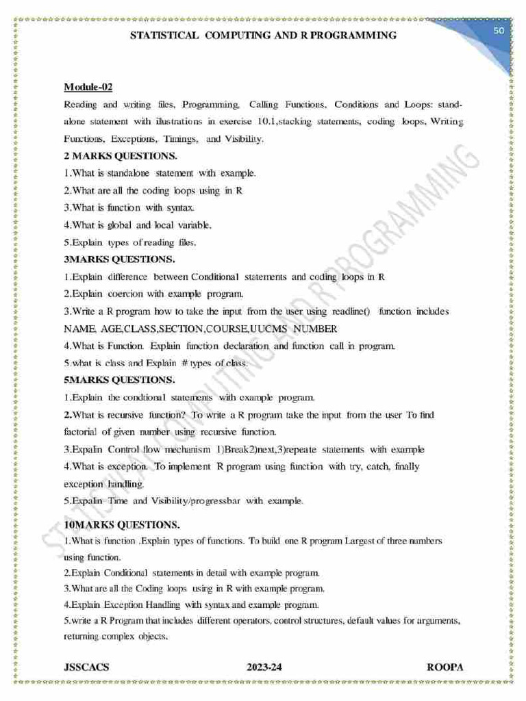 Module - 02 Statistical Computing and R Programming Notes - Compressed ...