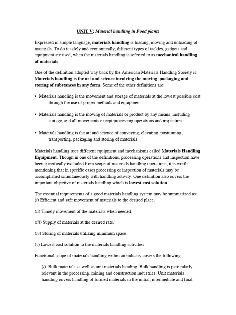 Material Handling Notes | PDF | Secondary Sector Of The Economy