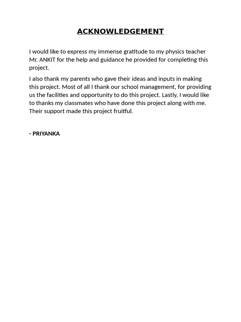 Project Acknowledgement Gratitude | PDF