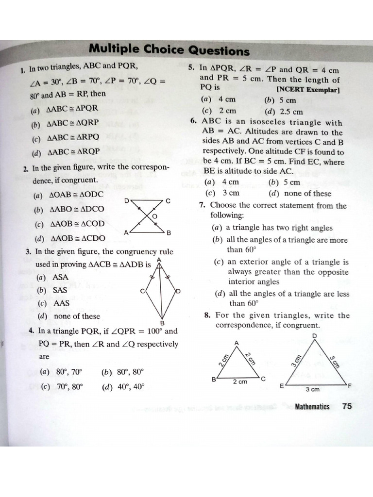 Class 9 Triangles MCQ | PDF