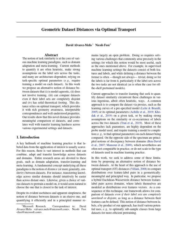 Geometric Dataset Distances Via Optimal Transport | PDF | Distance ...