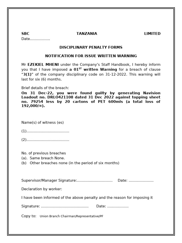 Written Warning Note | PDF