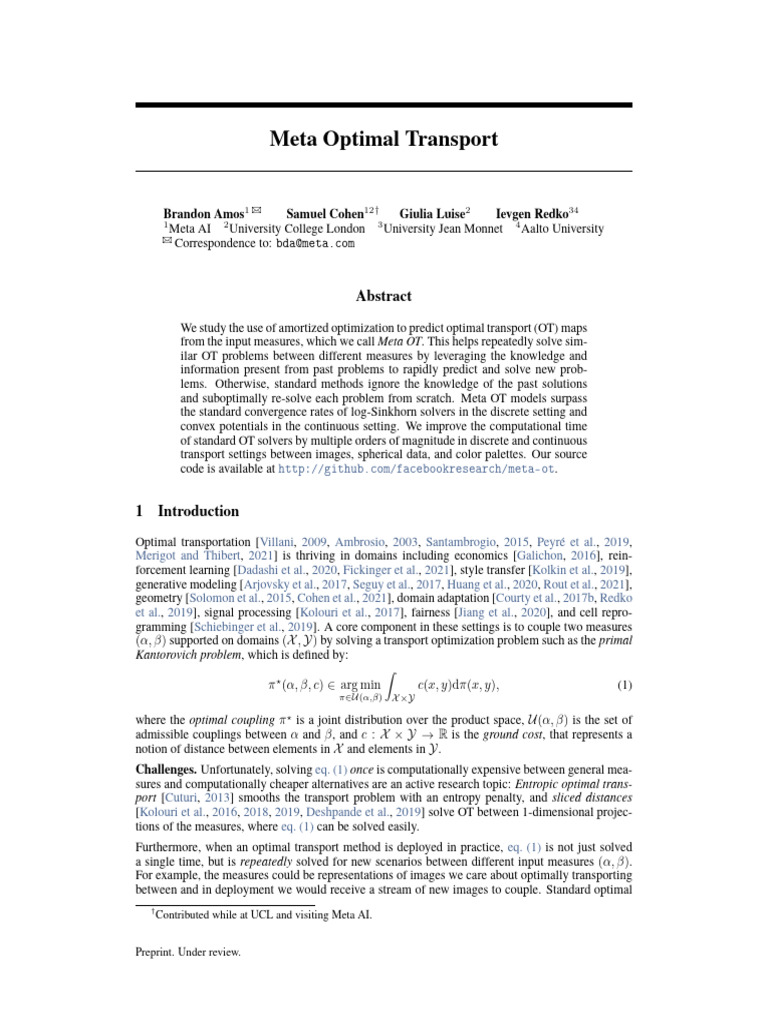 Meta Optimal Transport | PDF | Mathematical Optimization | Mathematics