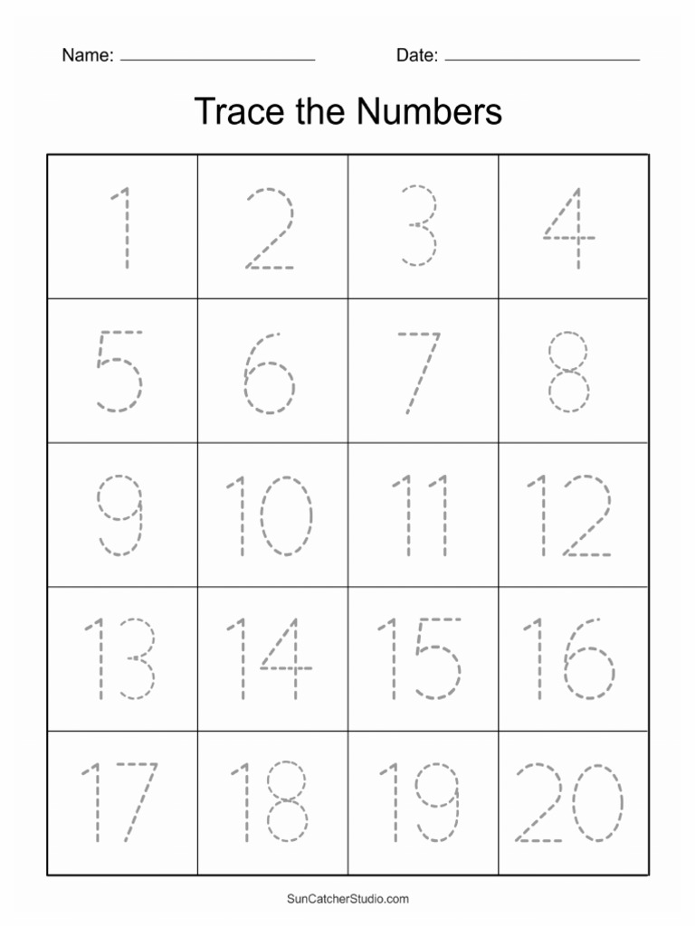 Free Printable Tracing Numbers 1 20 Worksheet 999999 Fefefe | PDF