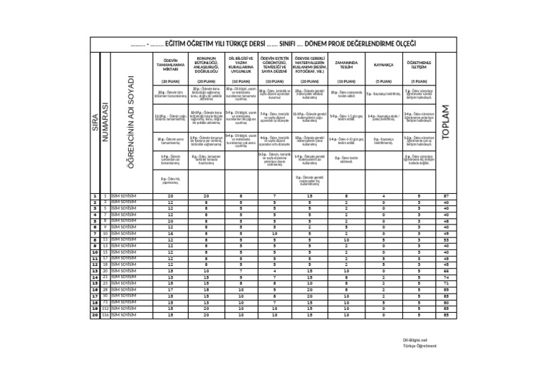Turkce-Proje-Performans-Degerlendirme-Olcegi 2 | PDF