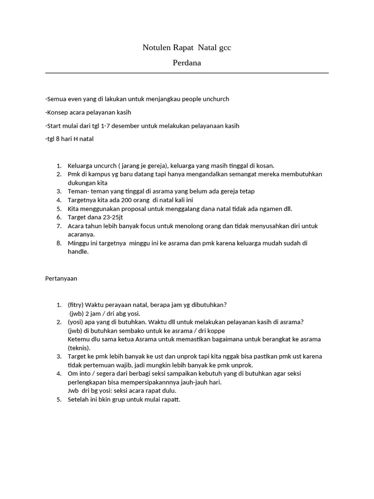 Notulen Rapat Natal gcc | PDF