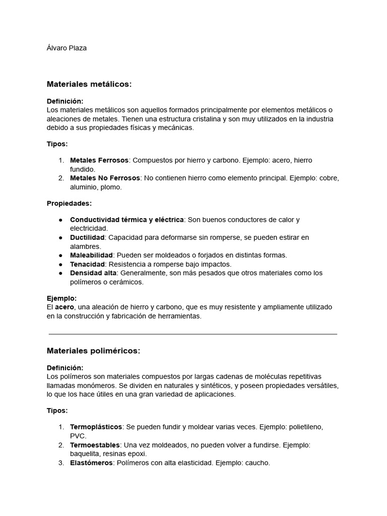 Esquema Materiales | PDF | Rieles | Polímeros