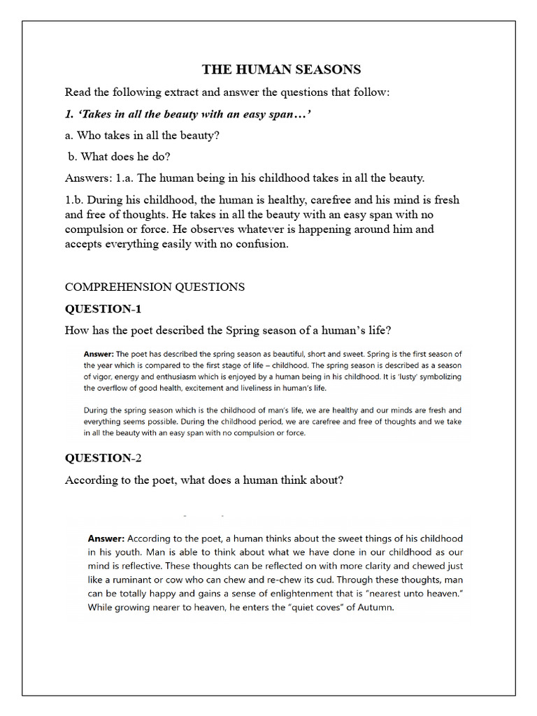 The Human Seasons - Q & A-1 | PDF | Thought | Beauty