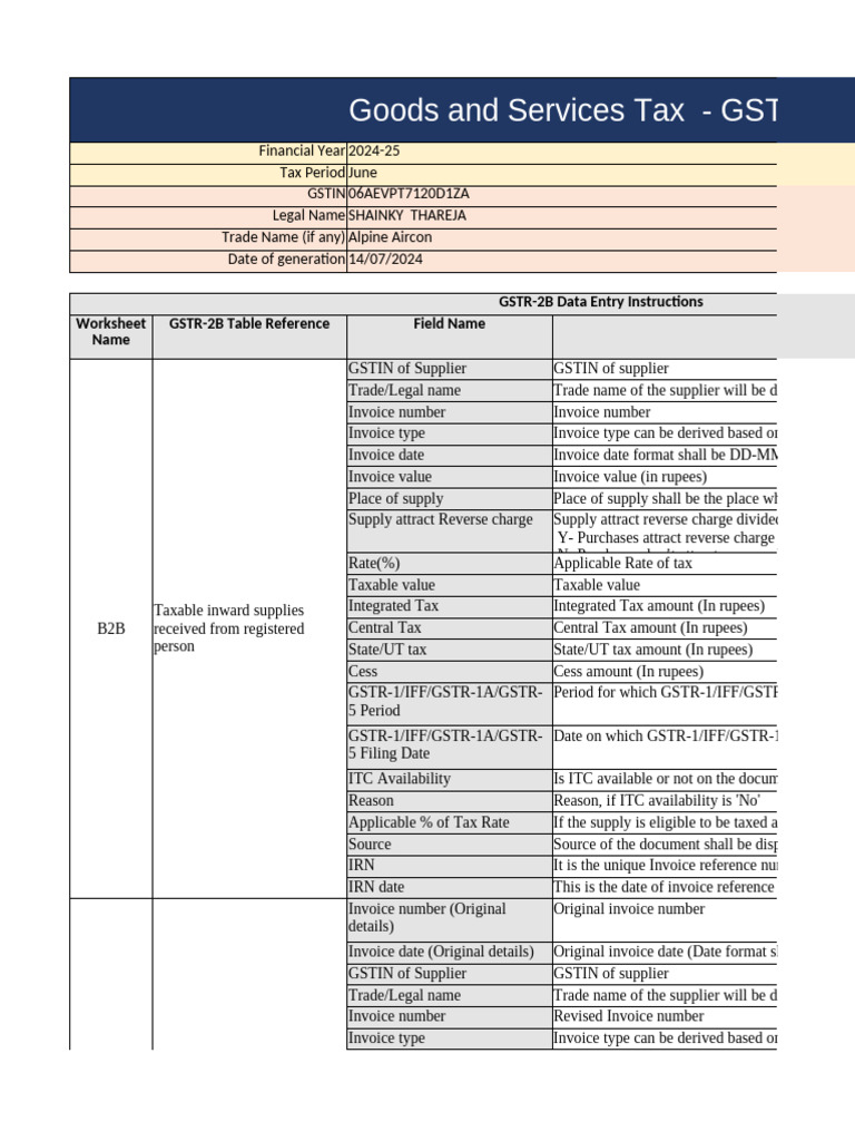 GSTR-2B Data Entry Guide 2024-25 | PDF | Taxes | Invoice