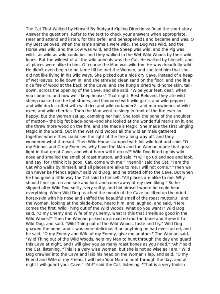 The Cat That Walked by Himself by Rudyard Kipling Directions | PDF | Cats